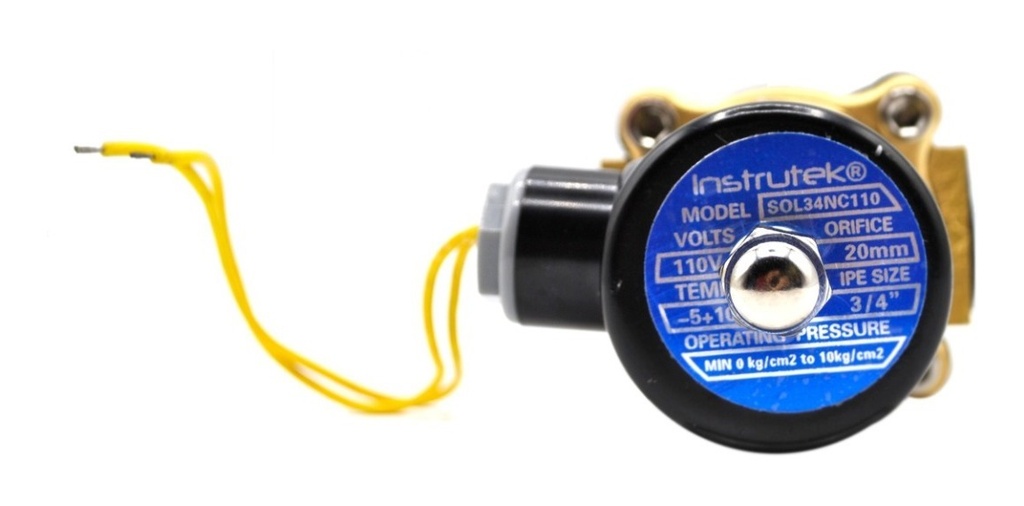 Válvula solenoide normalmente cerrada, cuerpo de latón, conexión a proceso de 3/4" NPT, 110 V ...